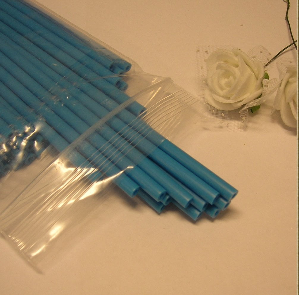 50 Plastic 6"x 5/32" (4mm) Blue Lollipop Sticks for Cake Pops or ...