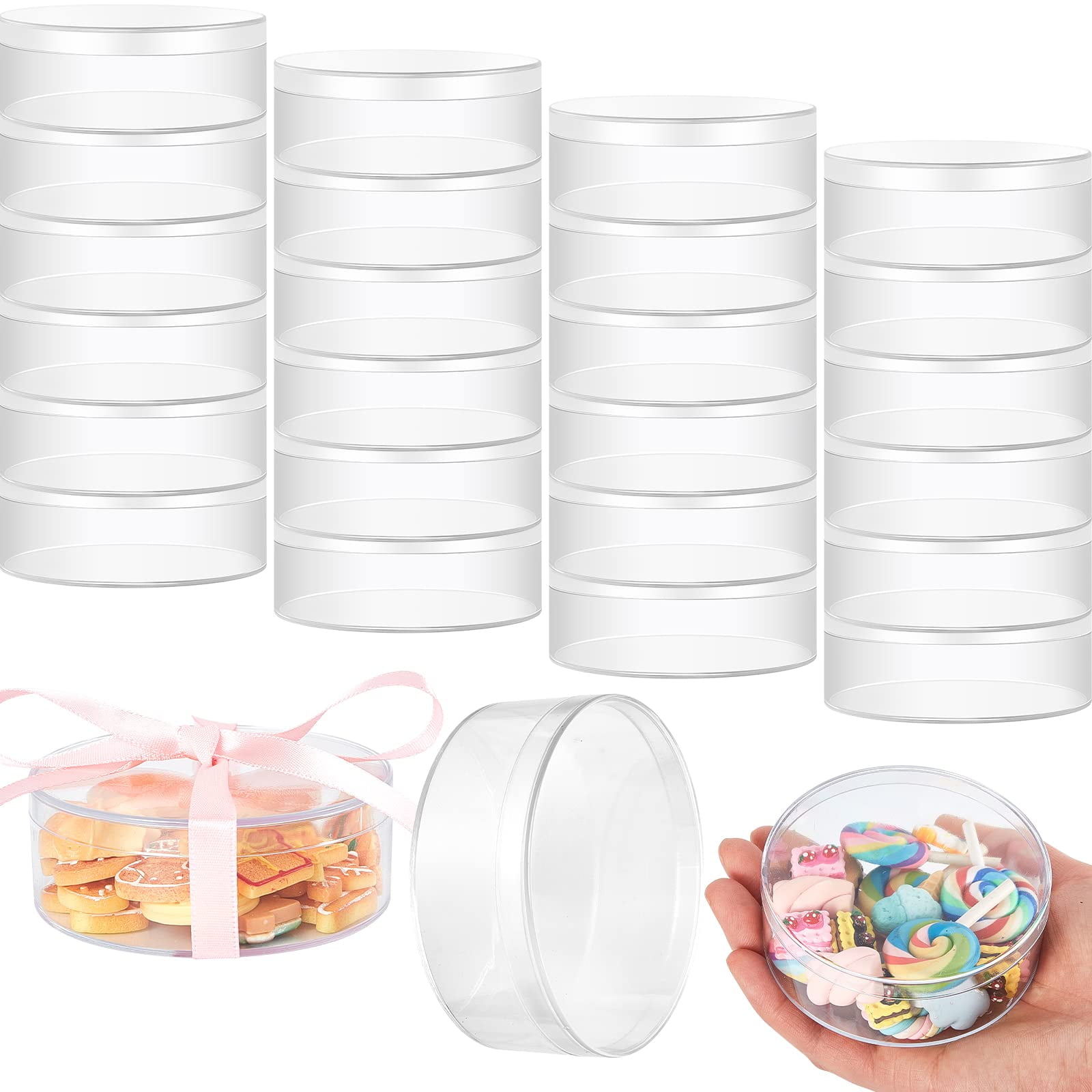50 Plastic Circle Box With Lid Clear Small 3'' Round Cube Organizer ...