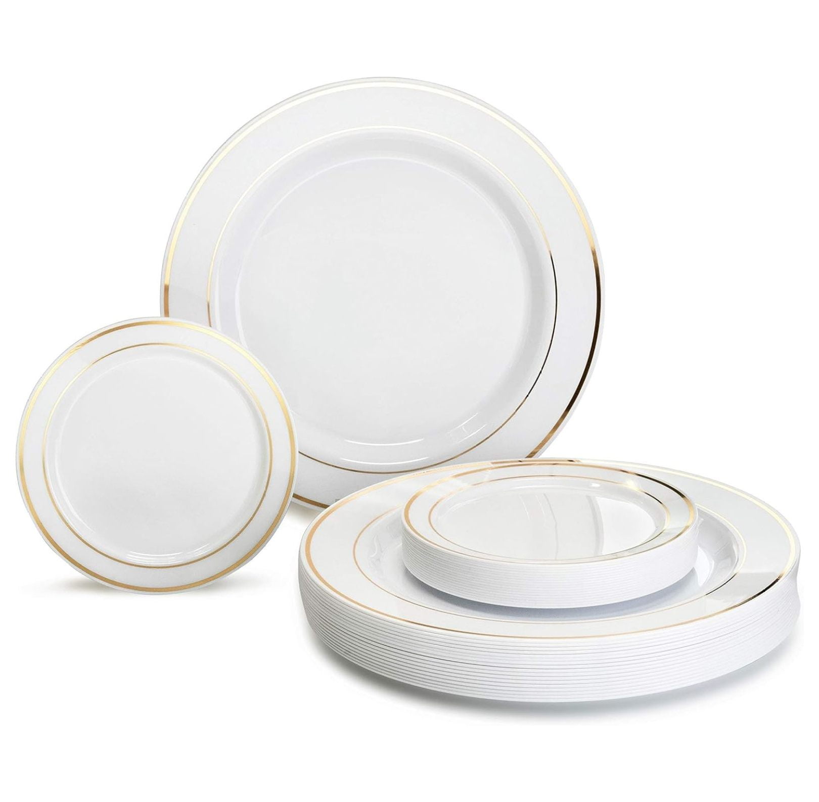 50 Plates Pack, Heavyweight Premium Disposable Plastic Plates Set (25 x ...