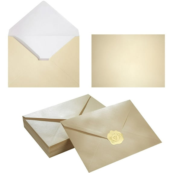 50 Premium Shiny Envelopes with Gold Seals, A7 5x7 Beige, Perfect for ...