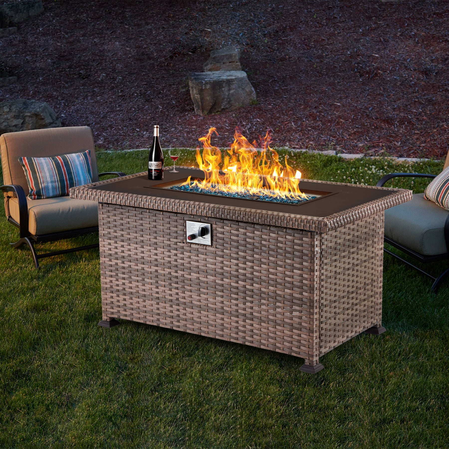 50 in Propane Fire Pit Table,PE Rattan Fire Pit Table with Lid ...