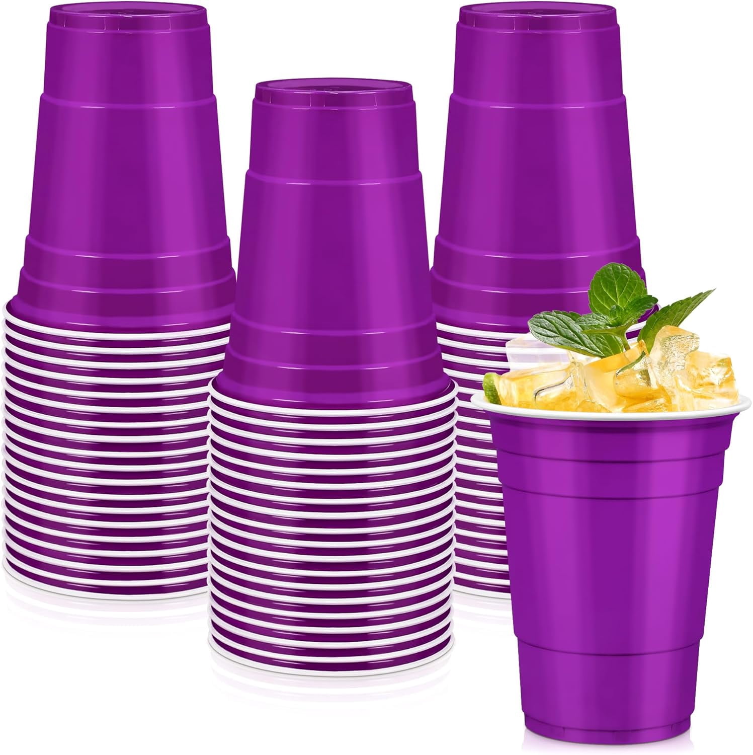 50 Purple Plastic Cups, 16 oz Disposable Drinking Cups For Birthday ...