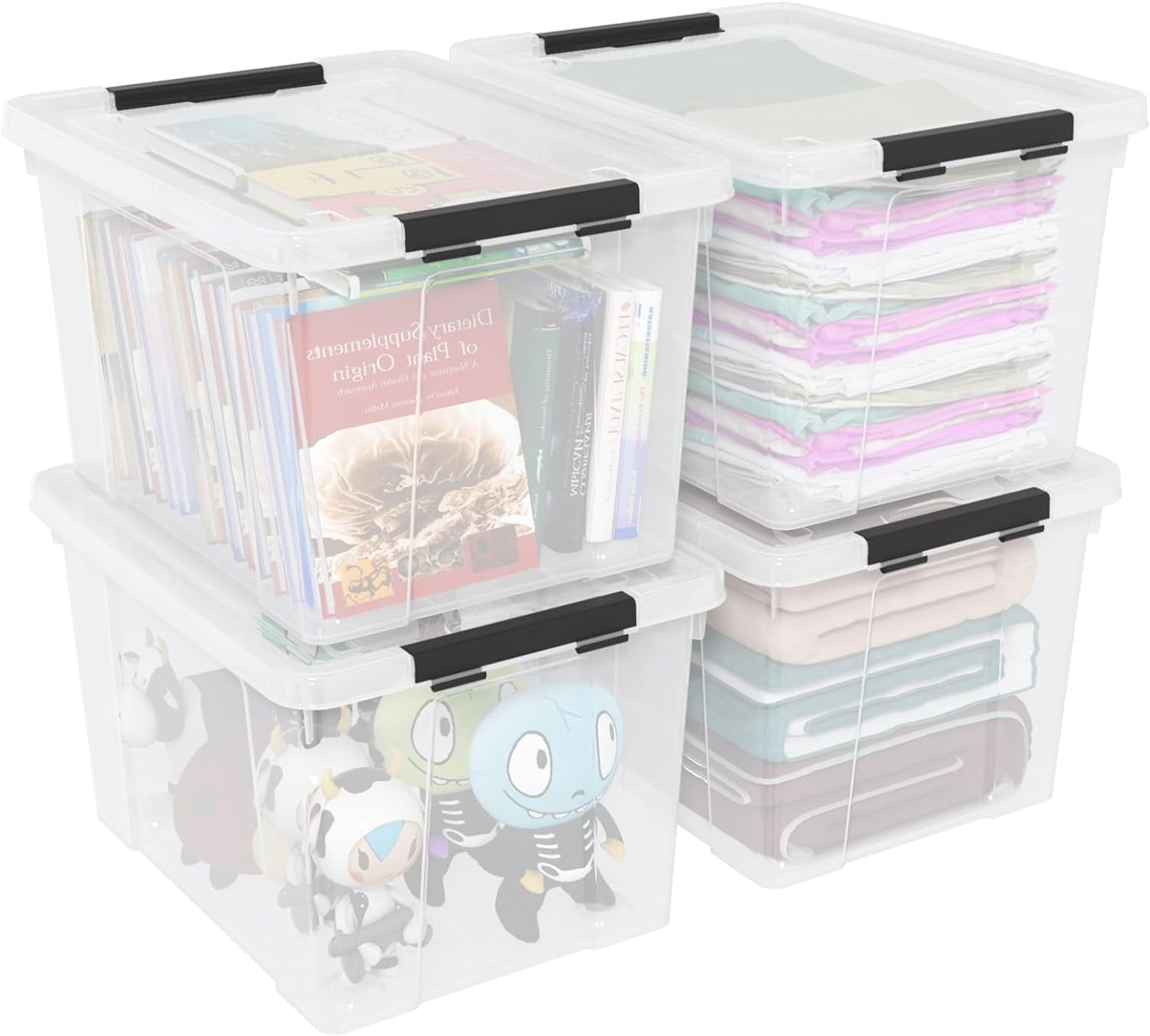 50 Quart Clear Storage Bin with Wheels, Stackable Large Latching Box ...
