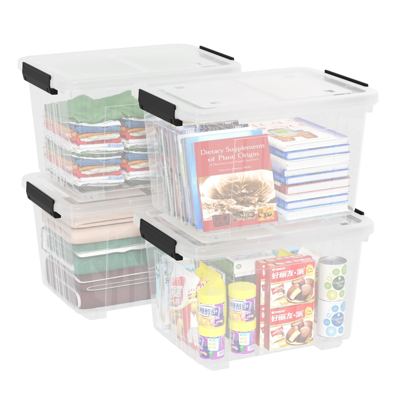 50 Quart Clear Storage Boxes 4-Pack with Wheels and Secure Lids, Heavy ...