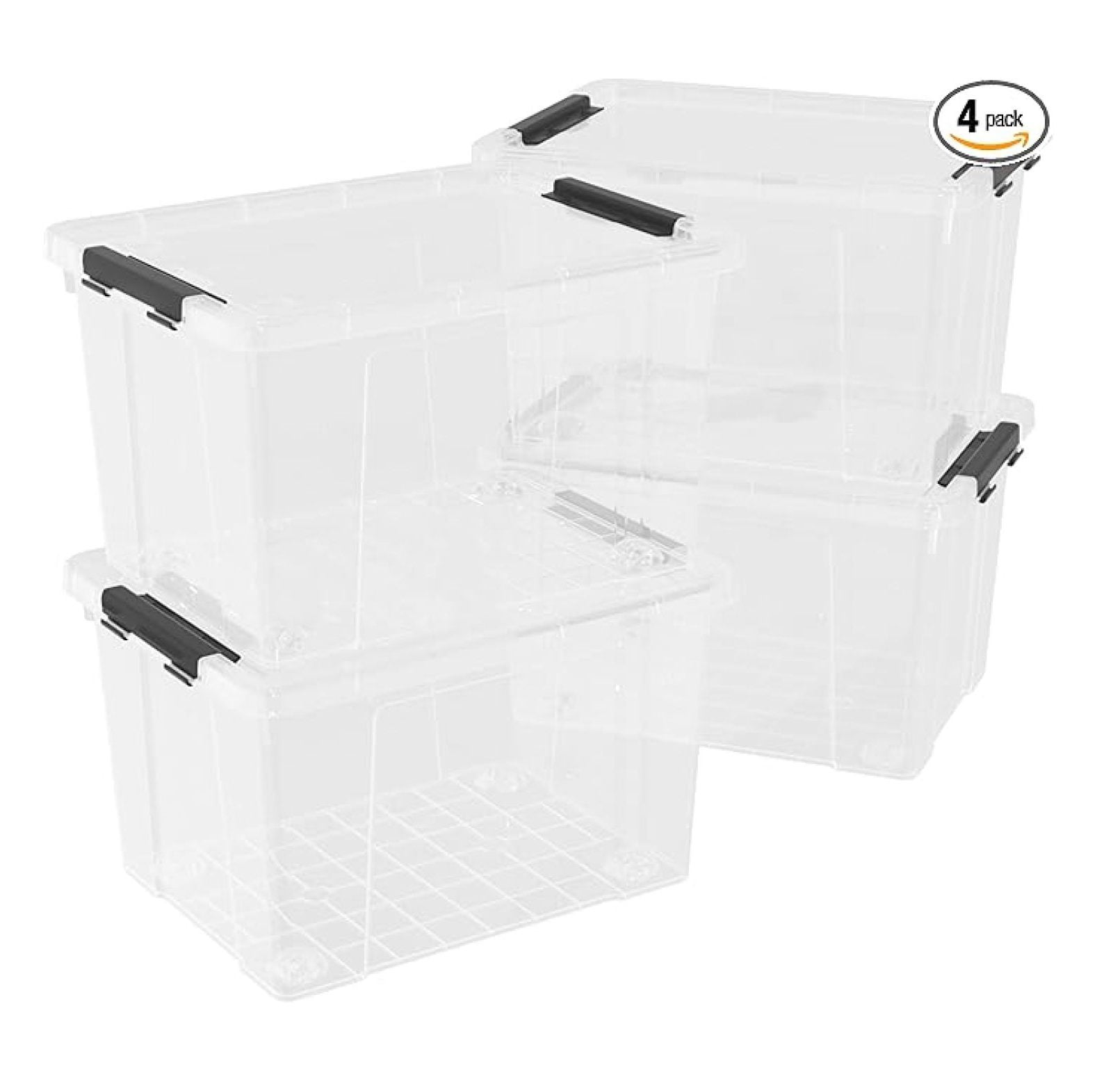 50 Quart Clear Storage Latching Bin with Lid, Large Plastic Storage Box ...