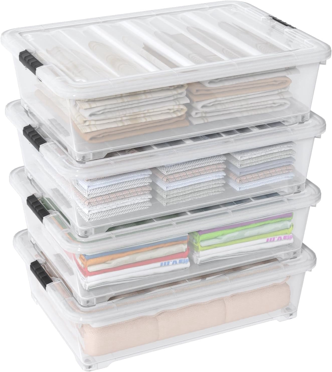 50 Quart Clear Under Bed Storage Bins with Wheels, 4-Pack Large Plastic ...