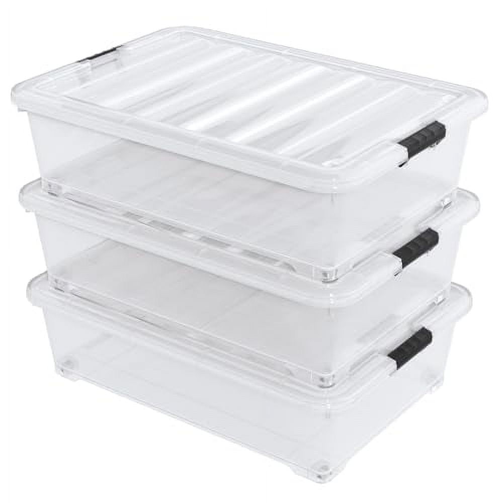 50 Quart Large Clear Plastic Under Bed Storage Bins with Wheels, 3-Pack ...