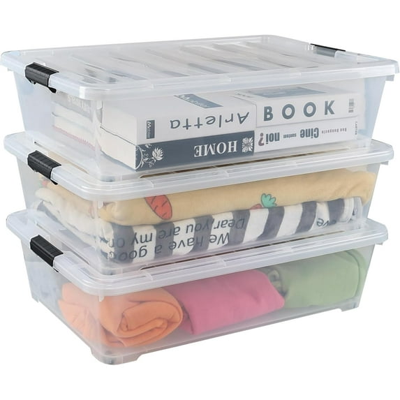 50 Quart Large Clear Underbed Boxes with Wheels, Stackable Plastic ...