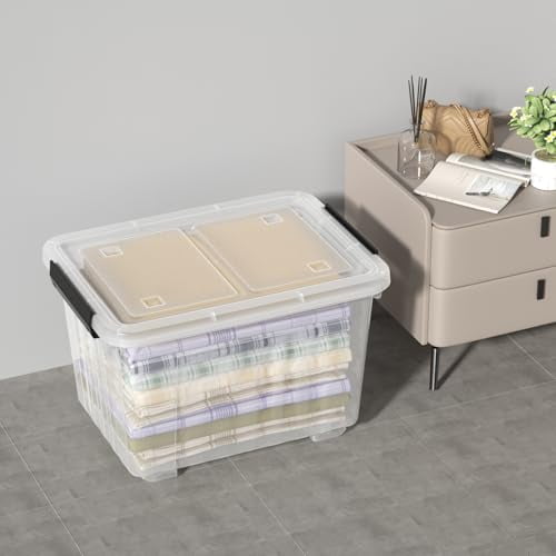 50 Quart Large Plastic Storage Box with Wheels, Latching Box with Lid ...