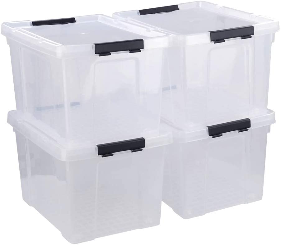 50 Quart Plastic Storage Container with Wheels, Clear Large Storage Bin ...