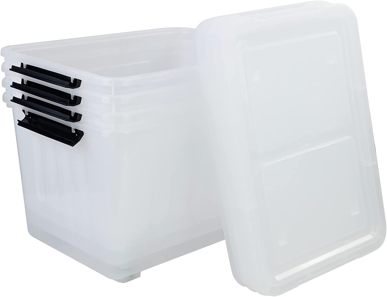 50 Quart Plastic Wheeled Storage Bin, 4 Packs, Plastic Latching Storage ...