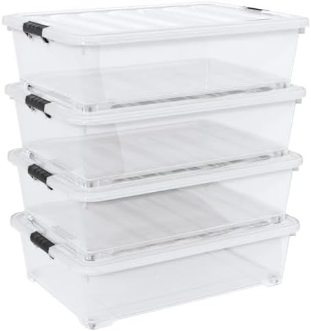 50 Quart Rolling Under Bed Storage Containers, 4-Pack 7.5 Inches Tall ...