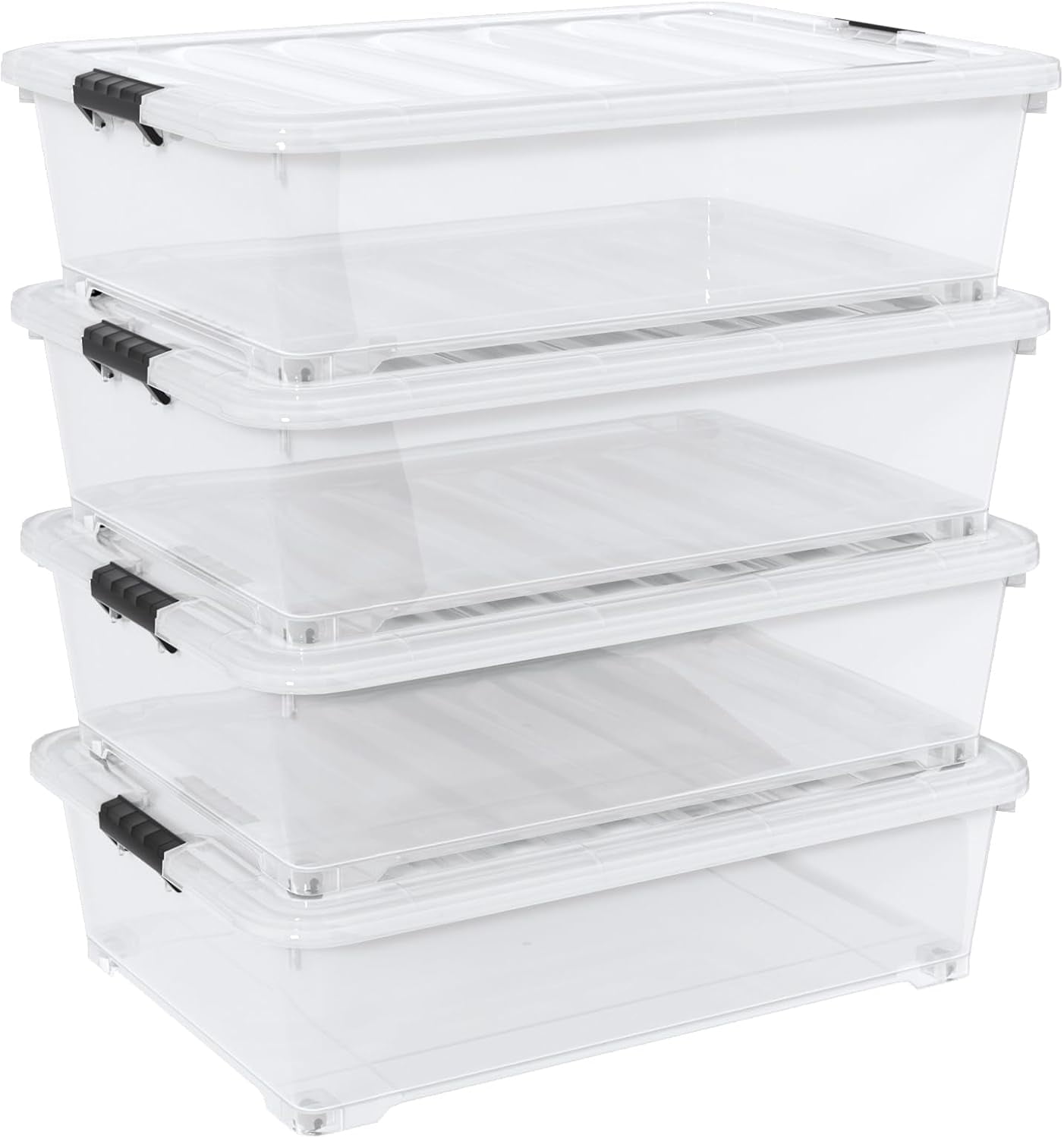 50 Quart Rolling Under Bed Storage Containers, 4-Pack 7.5 Inches Tall ...