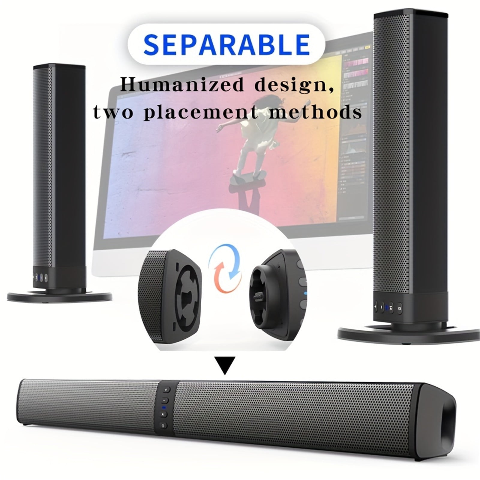 Qwtwty Bluetooth Speaker 20W Detachable TV Soundbar Small Soundbar for ...