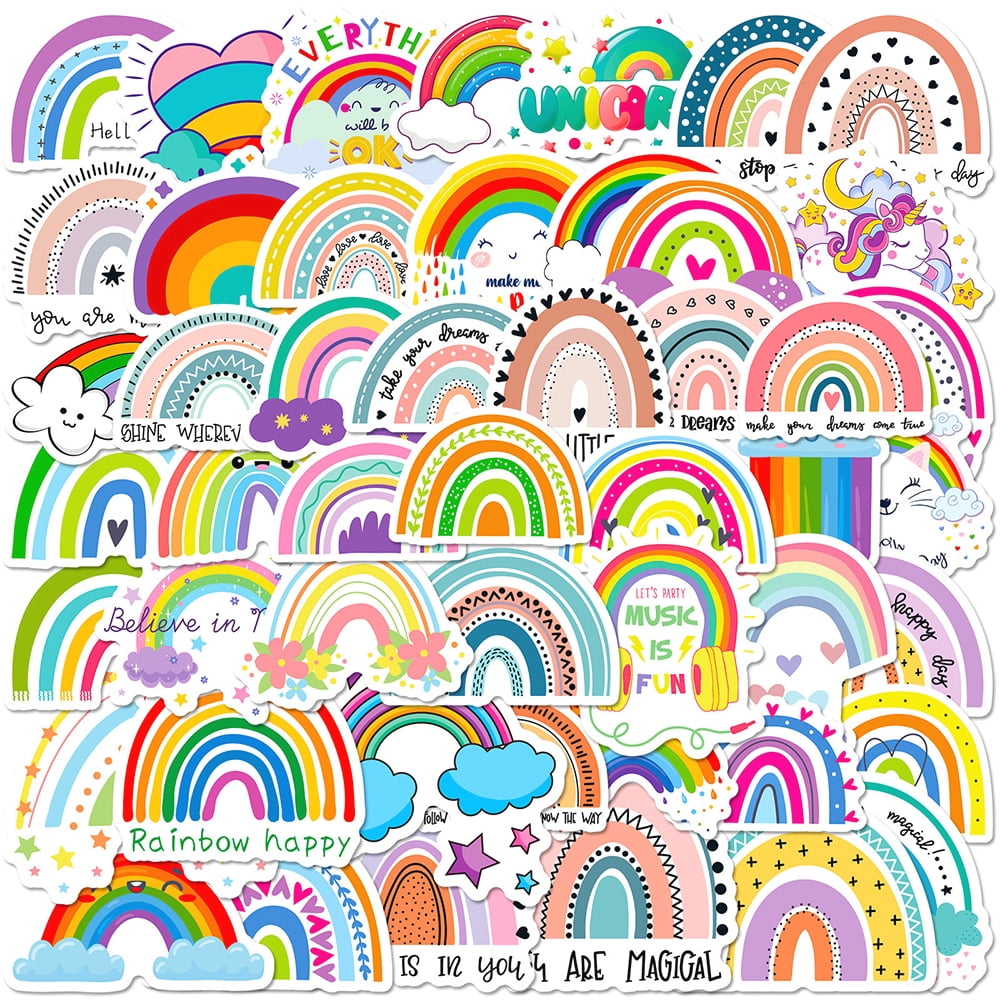 50 Rainbow Stickers Bohemian Rainbow Stickers Children's Birthday Party ...