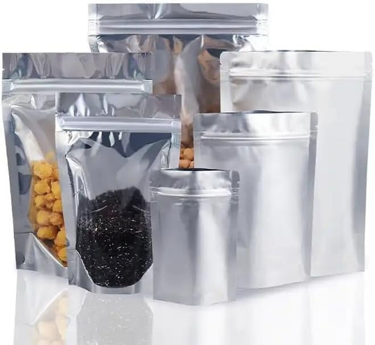 50 Resealable Glossy Stand-Up Barrier Pouches with Clear Front, Silver ...