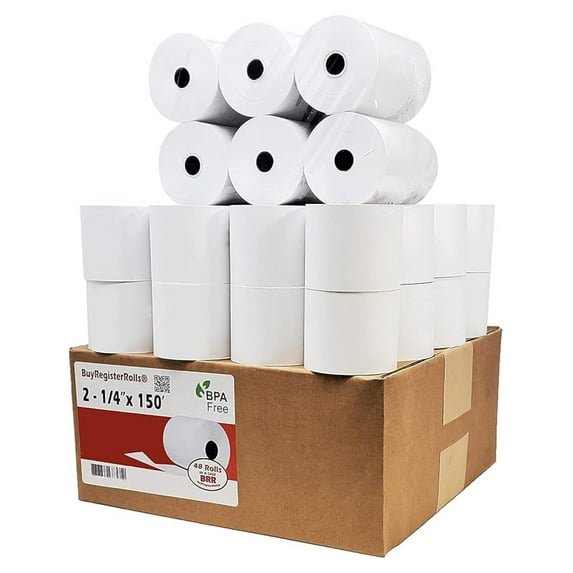 (50 Rolls) 2 1/4 x 150 ft White Adding Machine Tape Paper Rolls Premium ...