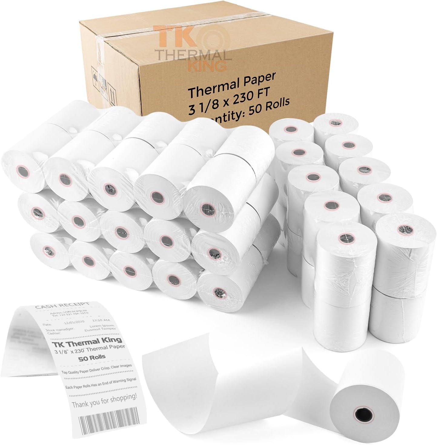 (50 Rolls) 3 1/8" x 230' Thermal Paper, POS Receipt Paper for Retail ...