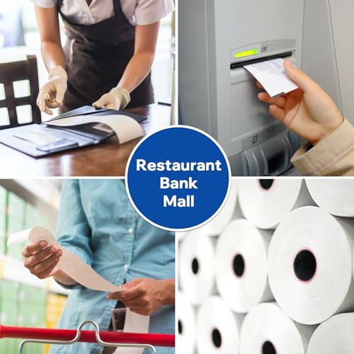 (50 Rolls) 3" x 165' Kitchen Register Rolls,1 Ply Bond Printer Receipt ...