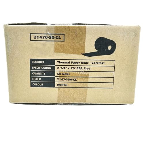 (50 Rolls Coreless) vx520 Special 2 1/4 x 70 thermal paper (2.25 inches ...