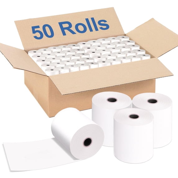 Pony Packaging 50 Rolls Kitchen Printer Paper, 3x165', 1-Ply Bond, Non ...