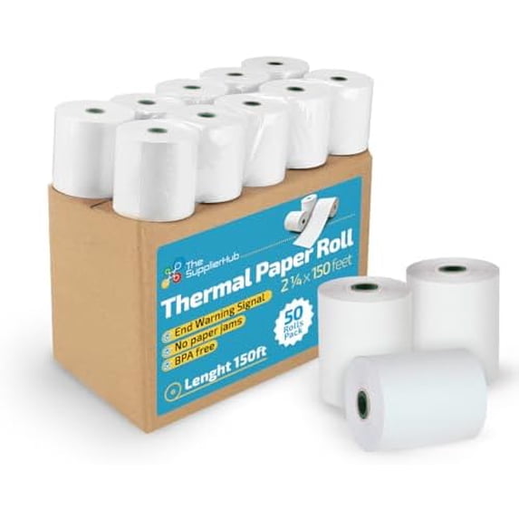 (50 Rolls) Thermal Receipt Paper - 2 1/4" x 150ft Long - White, Smooth ...