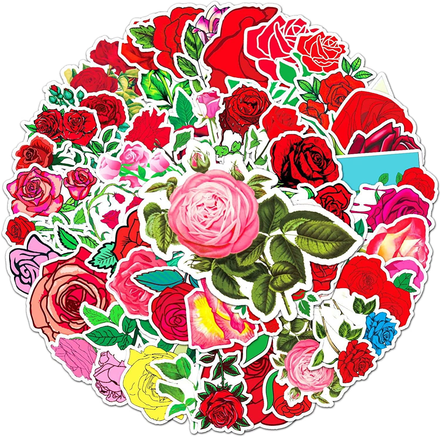 50 Rose Flower Stickers Cute Fashion Beautiful Sticker Notebook Kettle ...
