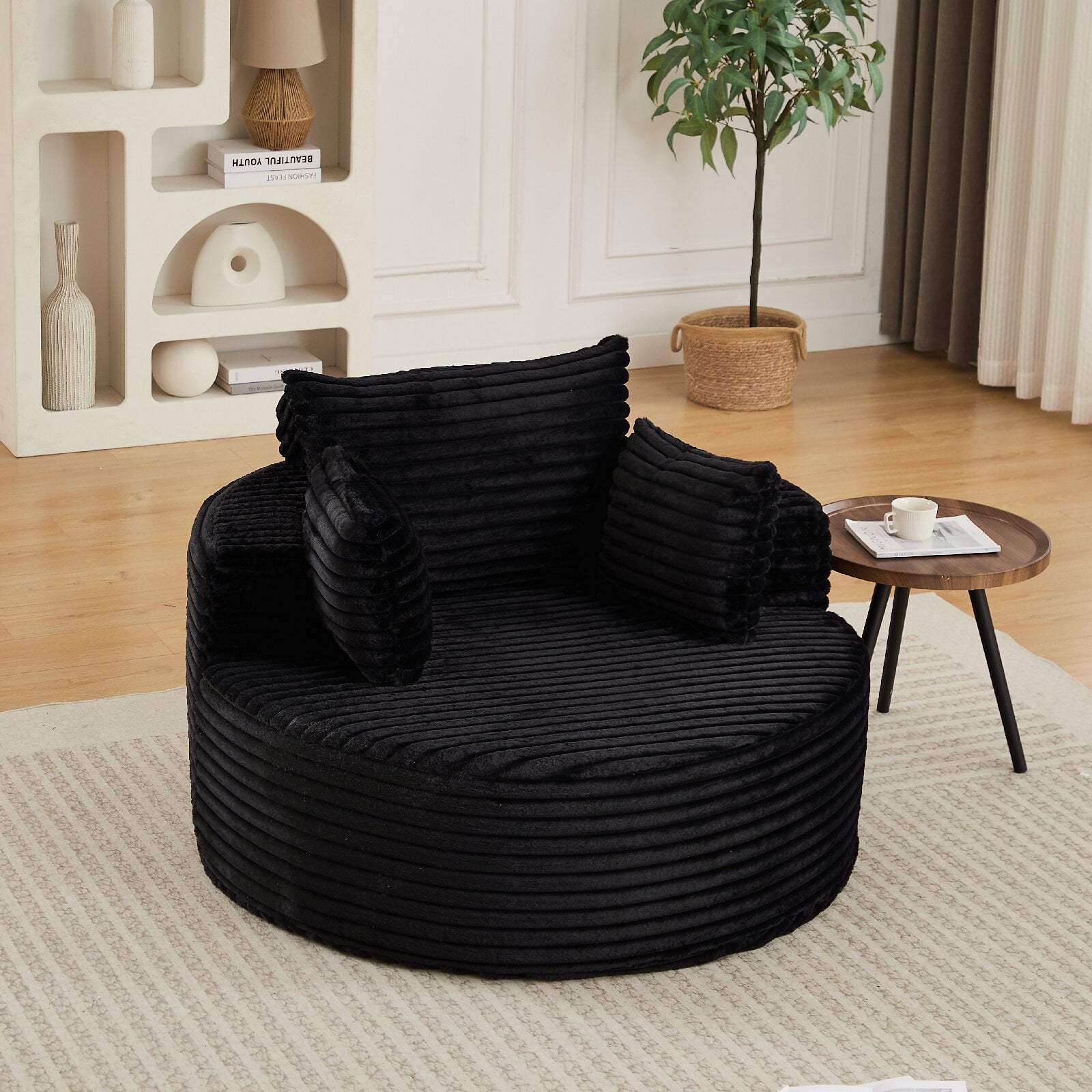 50" Round Chair Lounge Chaise, Oversized Round Lazy Sofa Chair, Fluffy ...