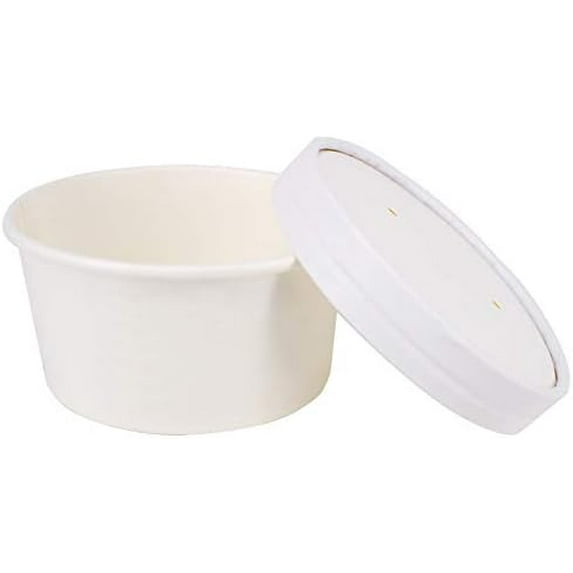 50 SET 6 OZ Disposable White Ice Cream Cups with Lids Medium Hot and ...