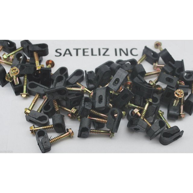 50 SINGLE BLACK FLEX CLIPS WITH 1" SCREW RG6 CABLE WIRE PERFECT VISION ...