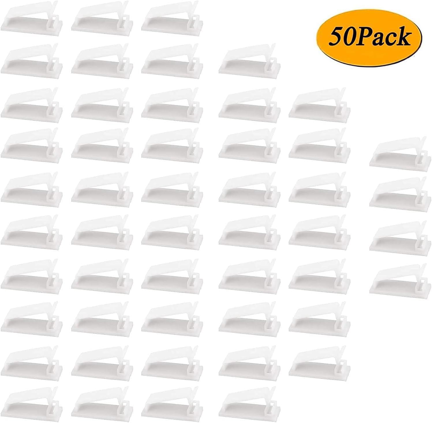 50 Self Adhesive Cable Management Clips (White), Cable Organizer Clip ...