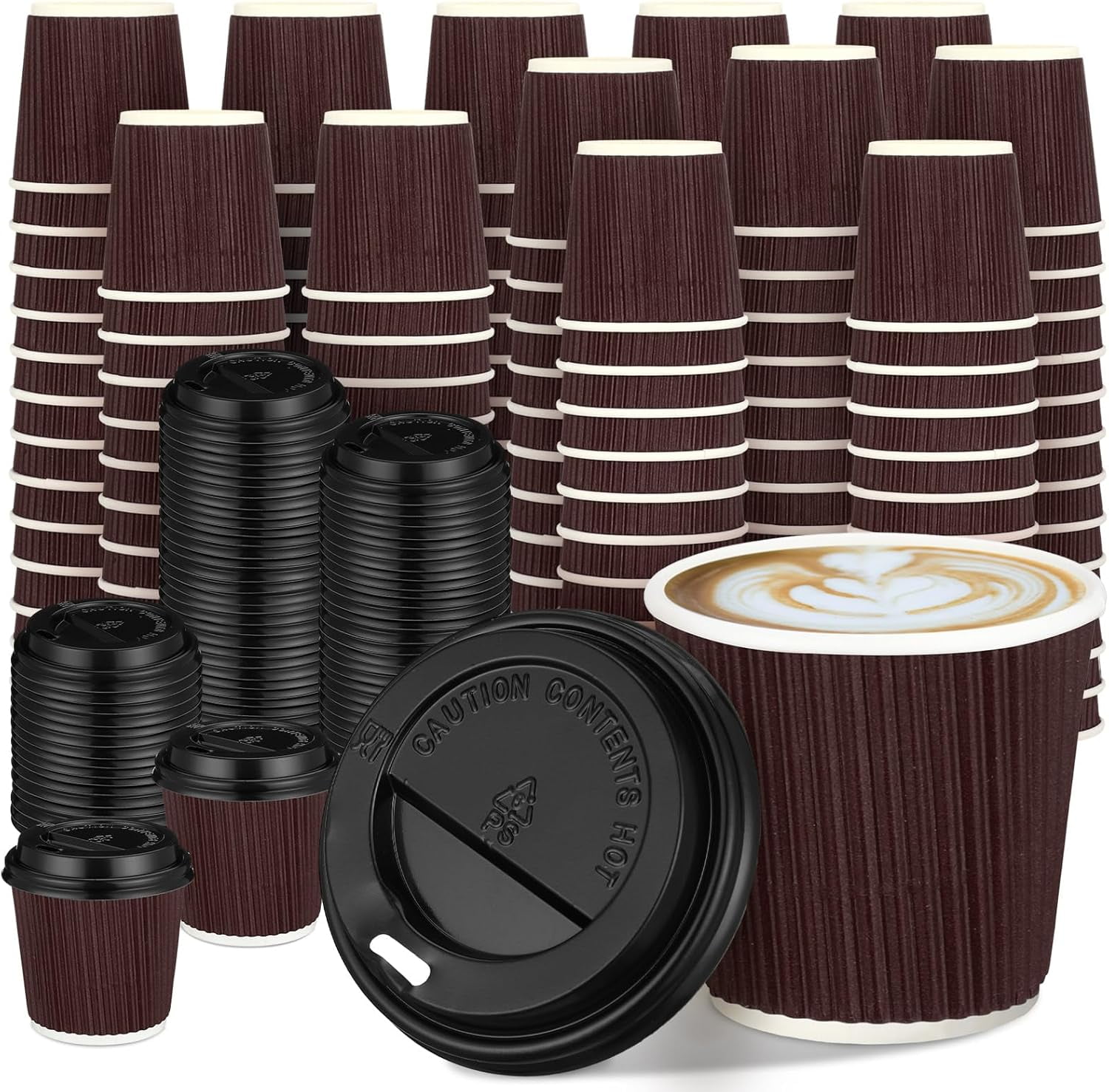 50 Set 4oz Disposable Espresso Cups with Lids Ripple Corrugated Paper ...