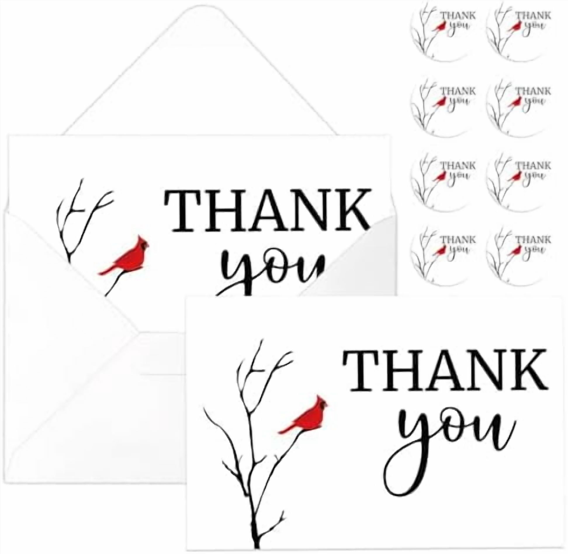 50 Set Cardinal Thank You Cards with Envelopes and Stickers Memorial ...