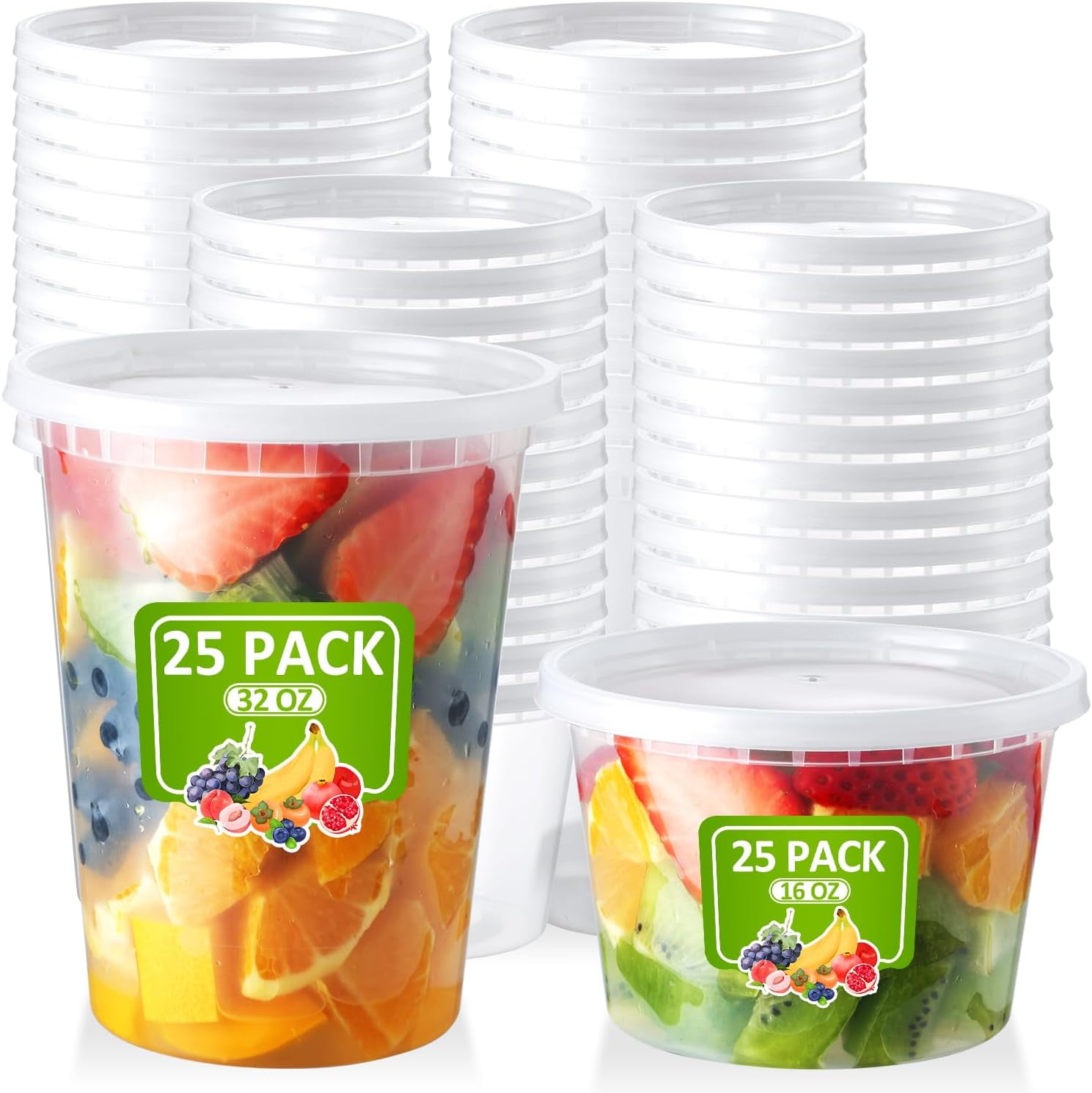 50 Set Deli Containers With Lids: [16oz 32oz] Combo Plastic Food ...