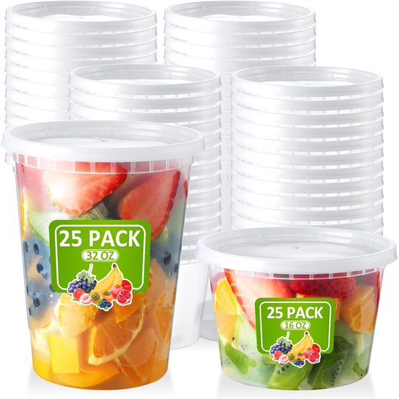 50 Set Deli Containers With Lids: [16oz 32oz] Combo Plastic Food ...