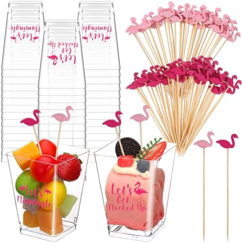 50 Set Flamingo Party Supplies with 5 oz Charcuterie Cups and 100 ...