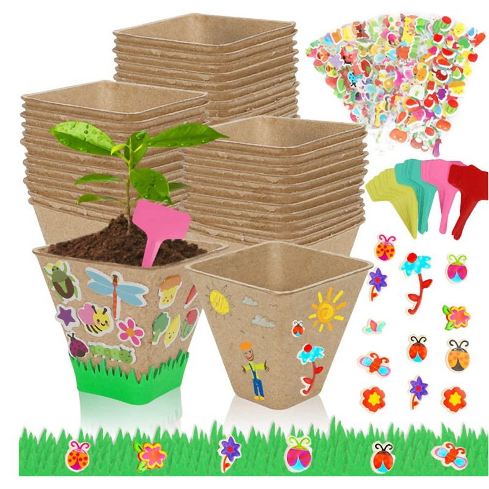 50 Set Garden Paper Pot Craft Kit,50Pcs Mache Pots Peat Plant with ...