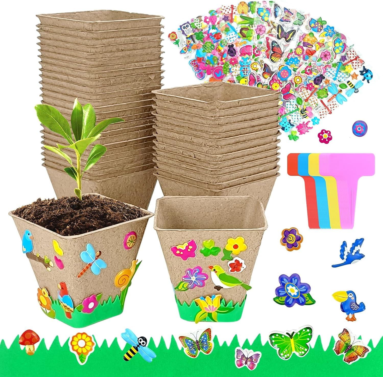 50 Set Garden Paper Pot Craft Kit, Biodegradable Seed Starter Pots with ...