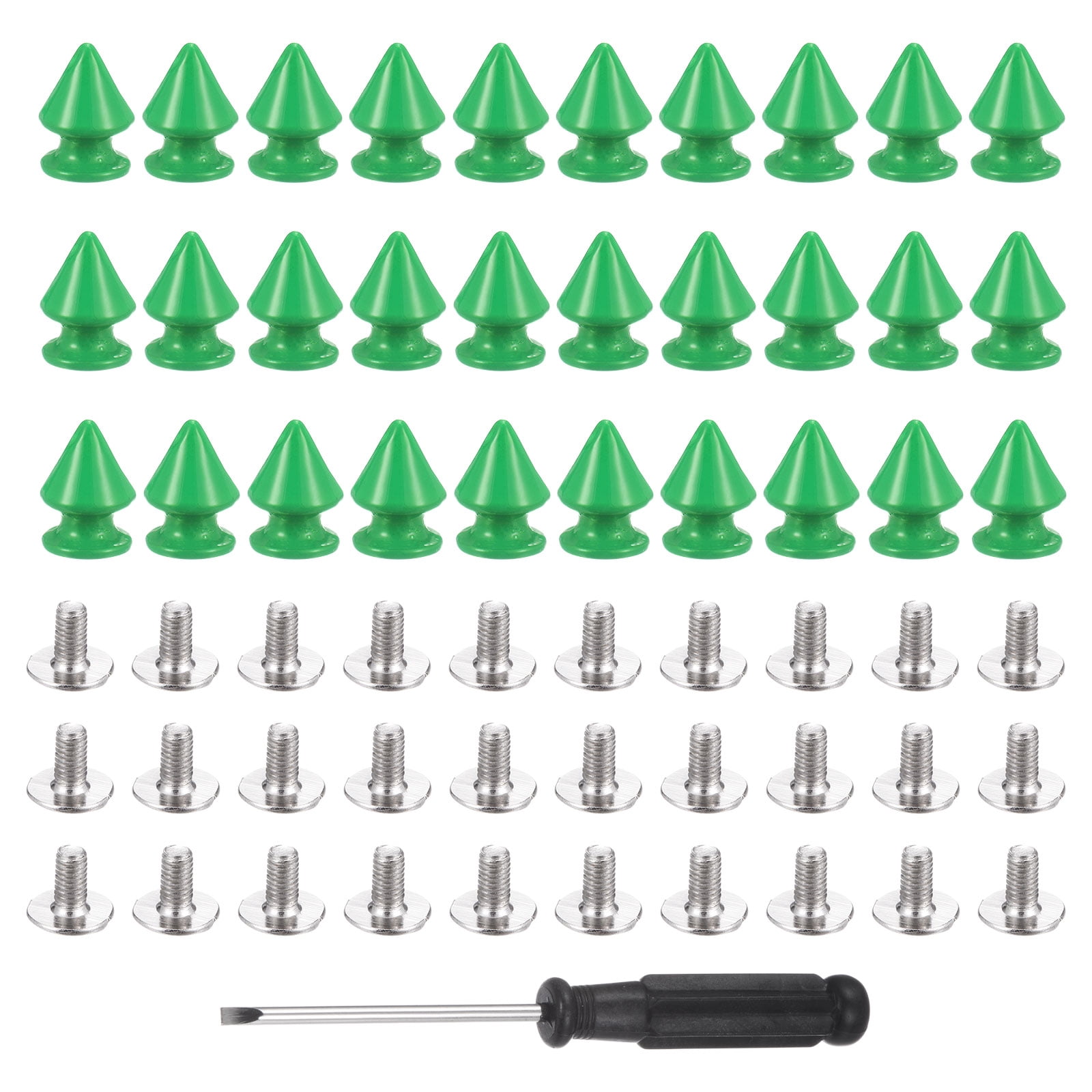 50 Set Metal Tree Spikes and Studs 12mm x 8mm Screw Back Green ...