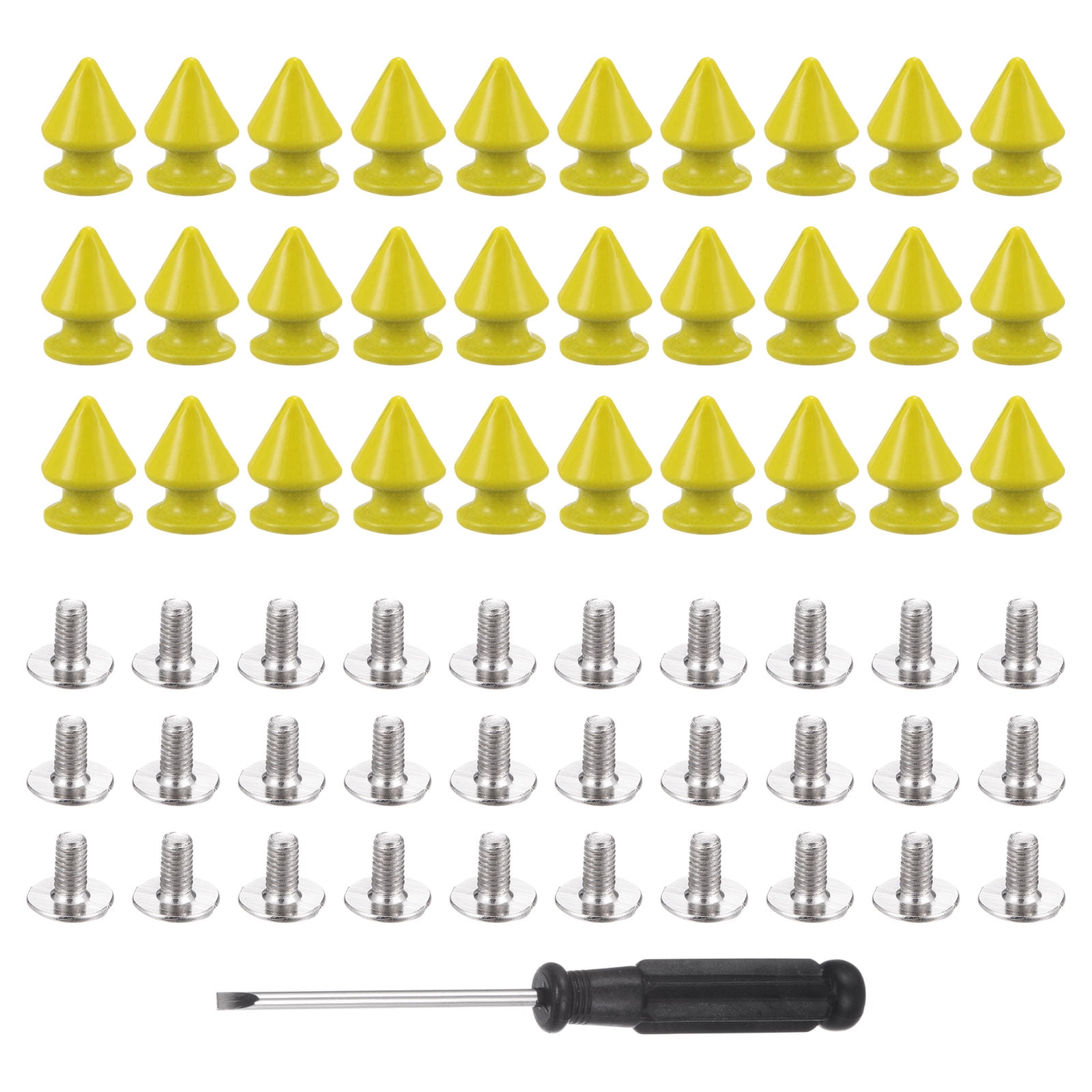 50 Set Metal Tree Spikes and Studs 12mm x 8mm Screw Back Yellow ...