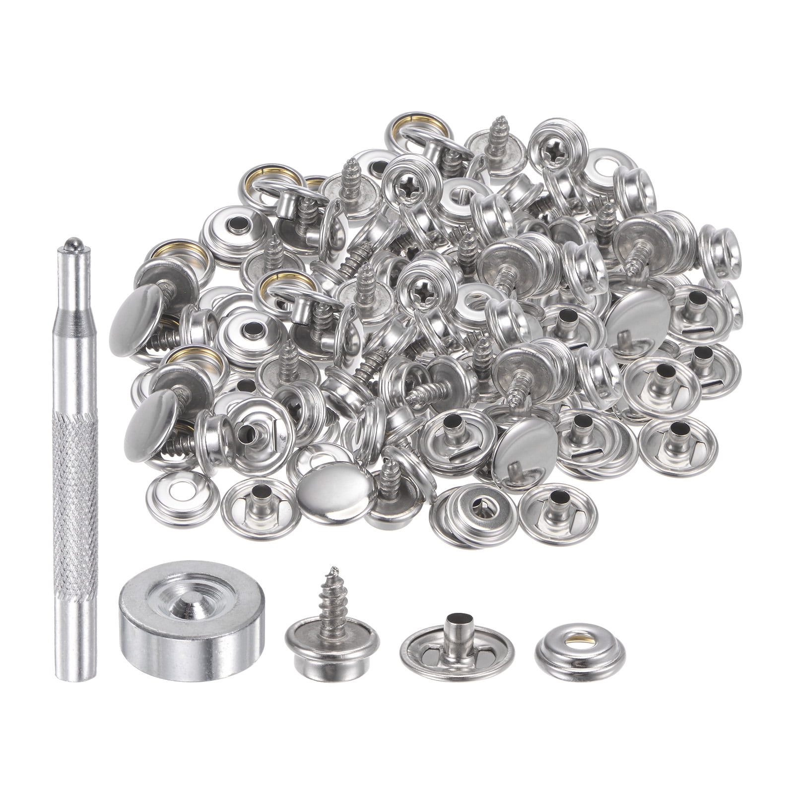 50 Set Screw Snap Fasteners Kit 10mm Stainless Steel Snaps Button for ...