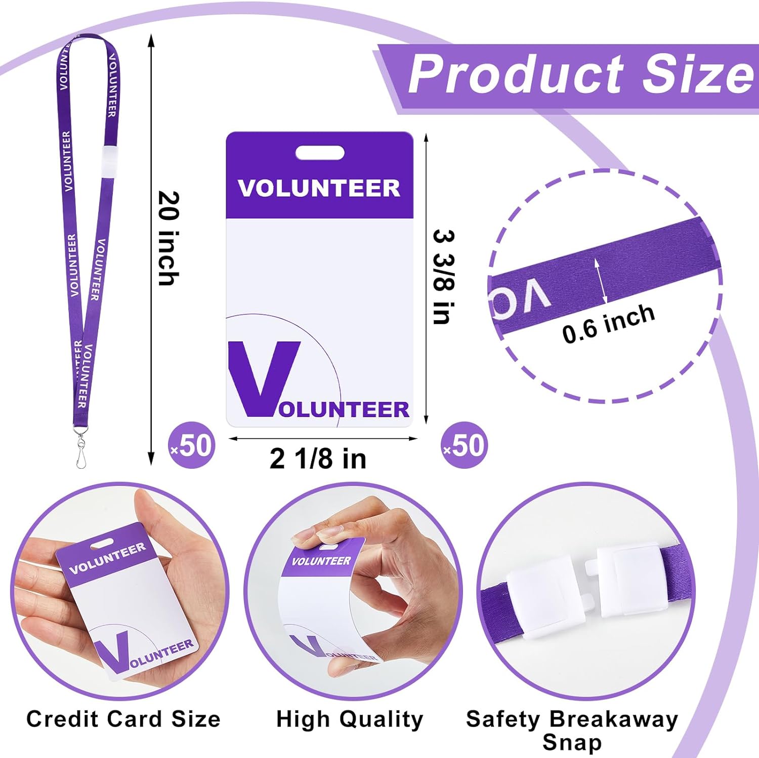 50 Set Volunteer Lanyards With Badges Reusable Volunteer Name Tags With ...