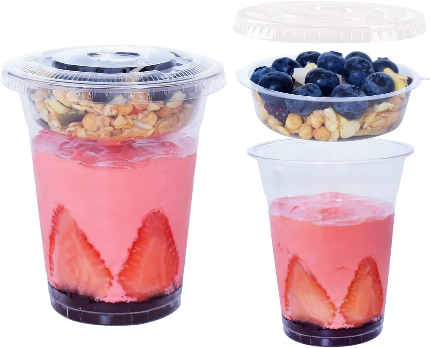 50 Sets 12 oz Clear Plastic Cups with Insert & Flat Lids(NO HOLE ...