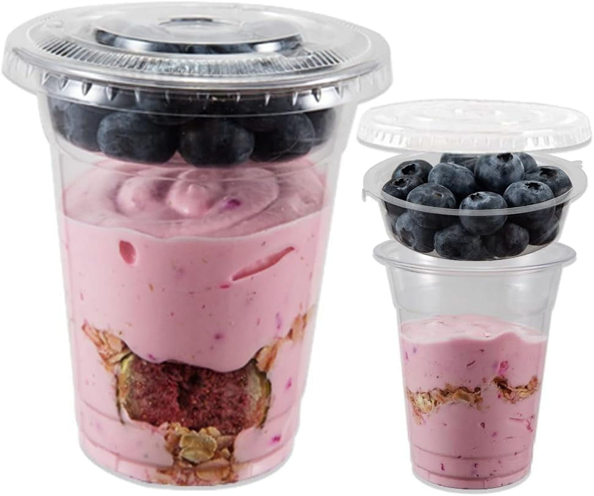 50 Sets 12 oz Clear Plastic Parfait Cups with INSERT & FLAT Lids(NO ...