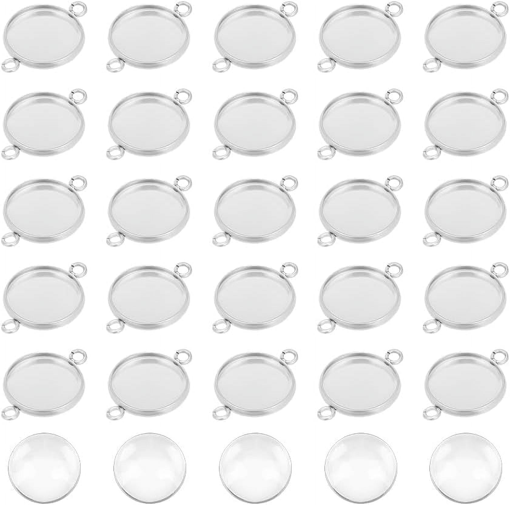 50 Sets 12mm Round Blank Bezels Blank Bezel Tray Stainless Steel Links ...