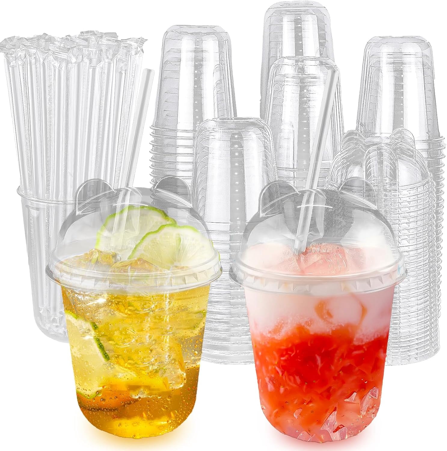 50 Sets 12oz Disposable Transparent Plastic Cup with Panda Lids ...