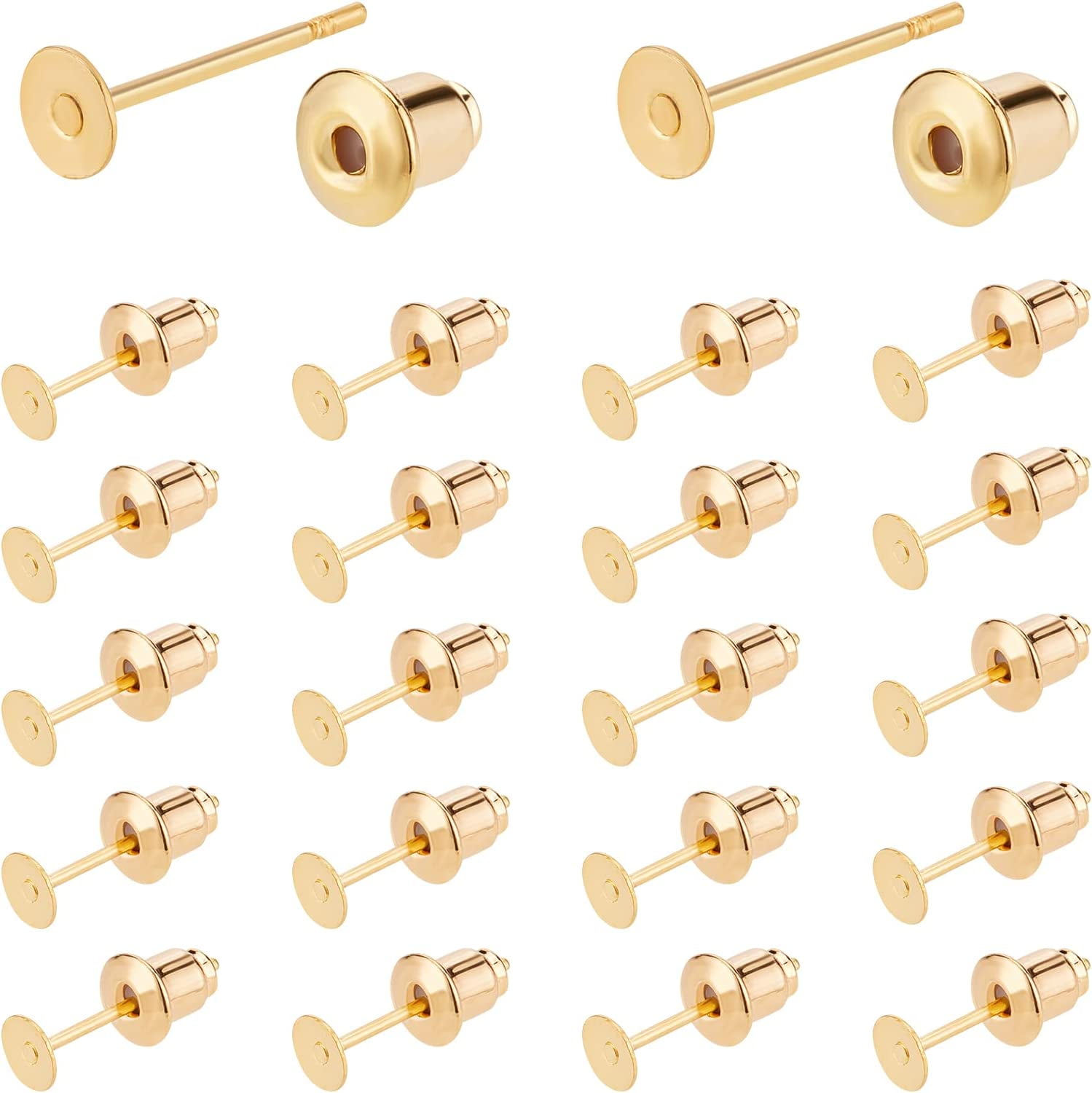 50 Sets 18K Gold Plated Flat Earring Studs with Ear Nuts for DIY ...