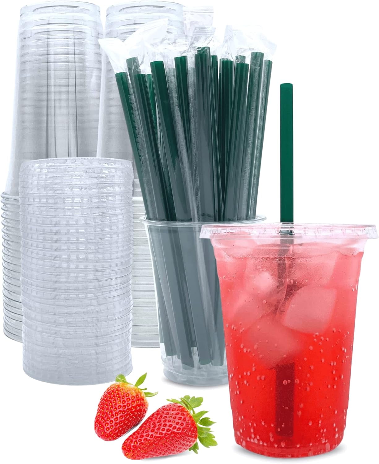[50 Sets] 20 oz Clear Plastic Cups with Lids and Straws, Disposable ...