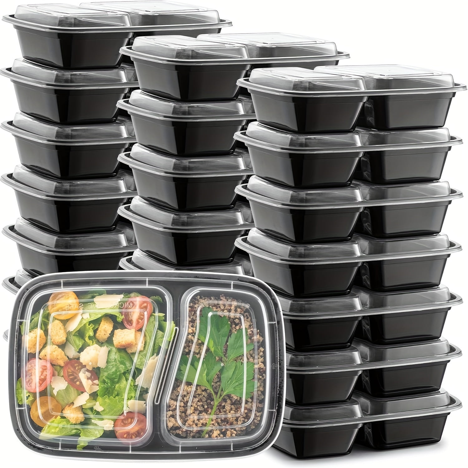 50 Sets 30oz Meal Prep Containers 2 Compartment - Plastic Food Storage ...