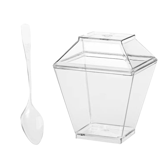 50 Sets 60ml Square Mousse Cups with Lids & Spoons - 2oz Transparent ...